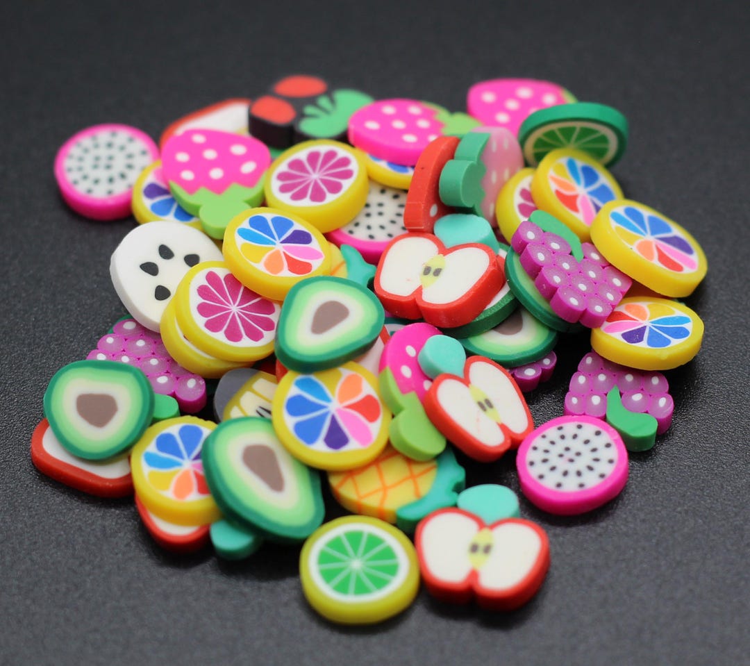 Large Fruit Mix Polymer Clay Slice 10MM Snowglobe Tumblers, Slime, Hair ...
