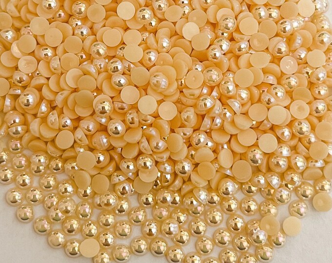 Light Peach AB Half Round Pearl Pearls Non Hotfix Flatback Flat Back ...