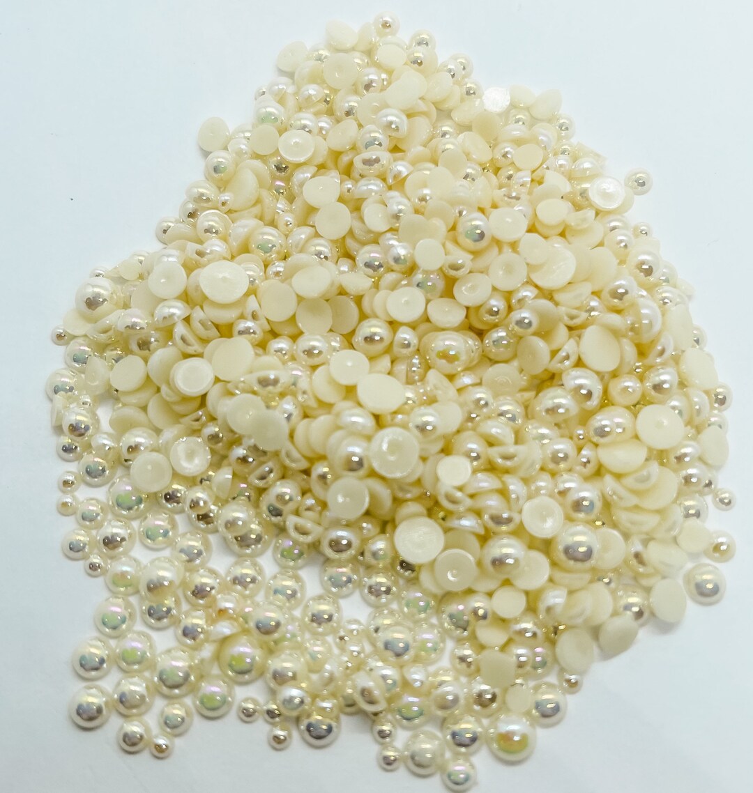 MIXED Sizes 350 Pieces Ivory off White AB Half Round Pearl Pearls Non ...