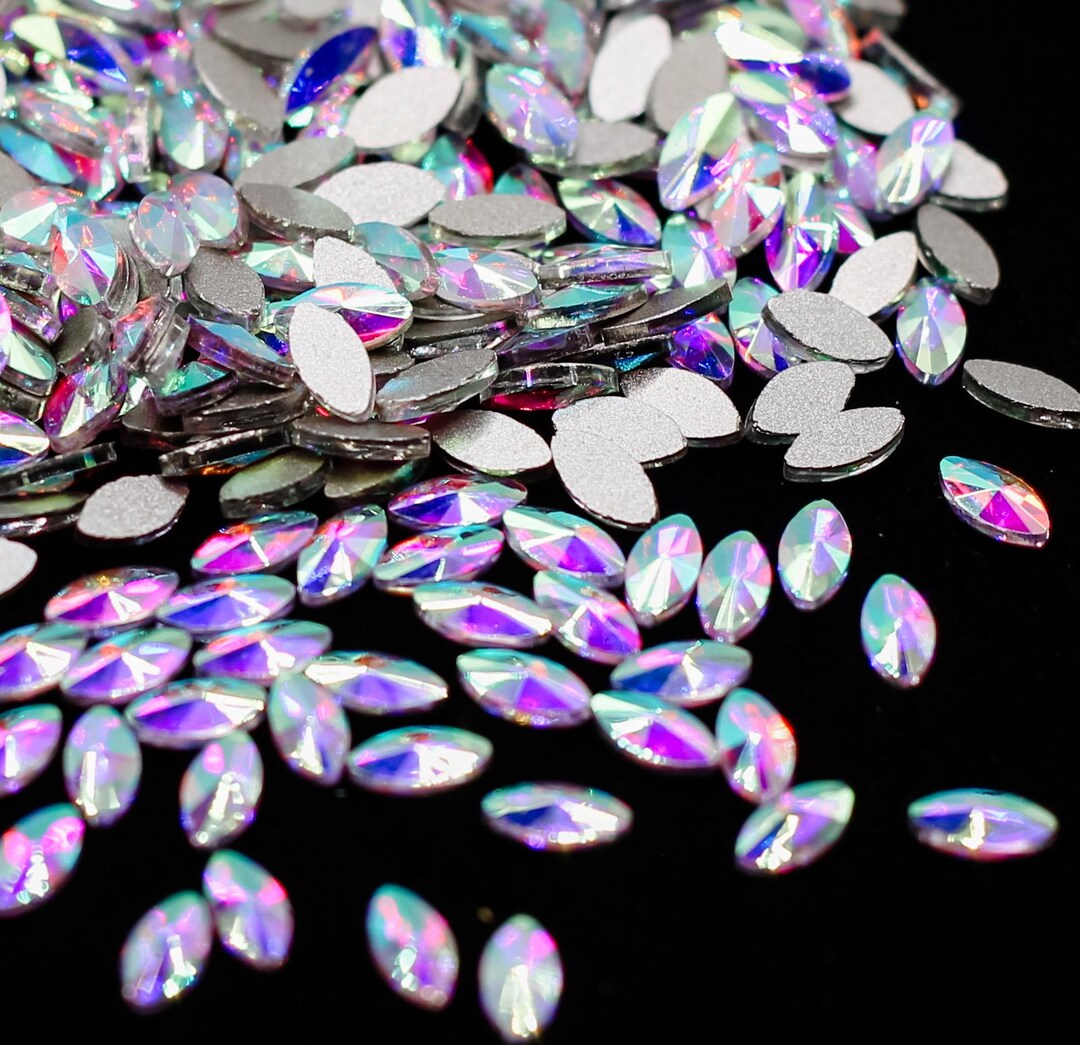 Crystal AB Oval Rhinestone Glass Flatback Flat Back 3x6mm Pointed ...