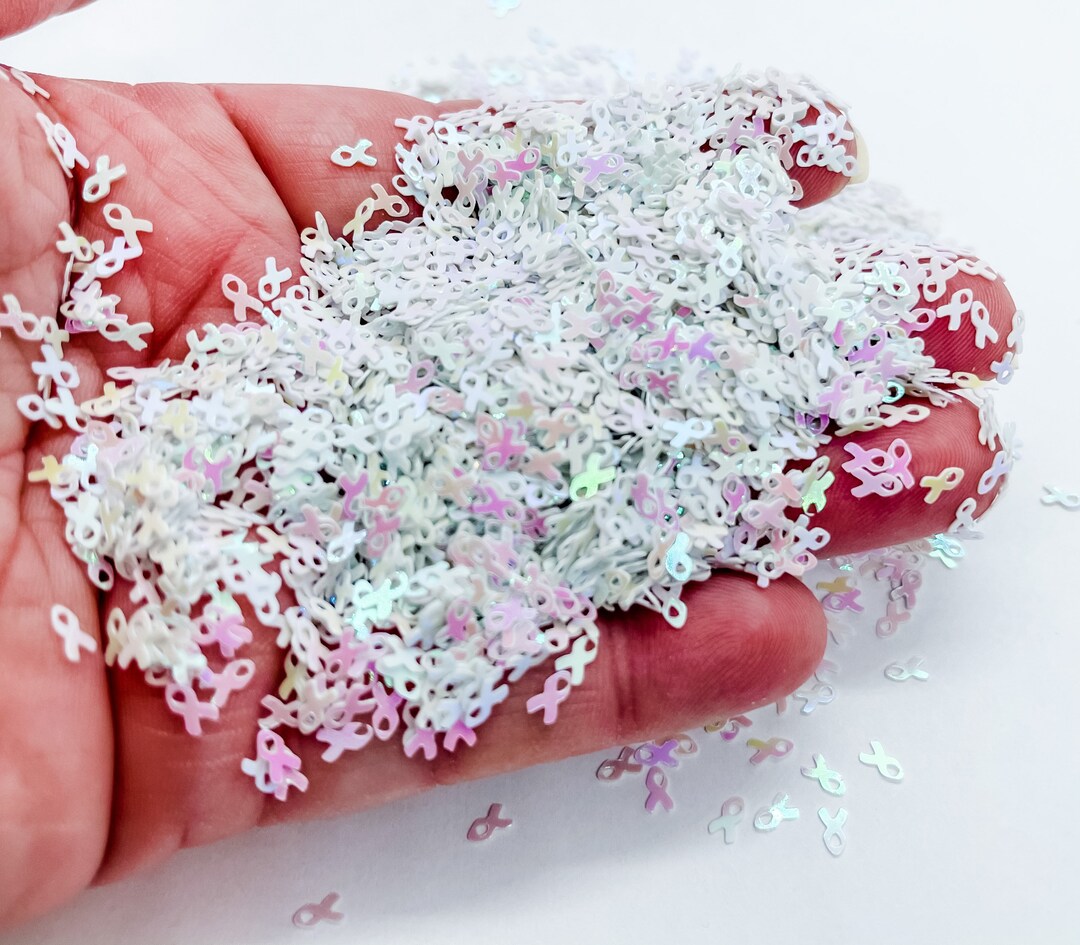 White Iridescent Lung Cancer Awareness Ribbon Confetti Chunky Poly ...