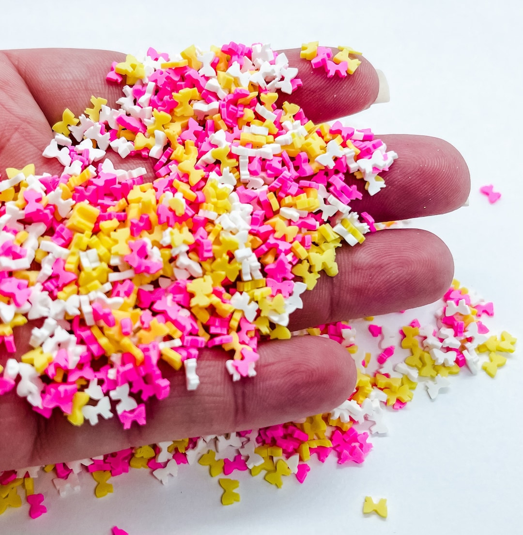 Pink Yellow White Bow Bows Cheer Sprinkle Slime Polymer Clay Slice ...
