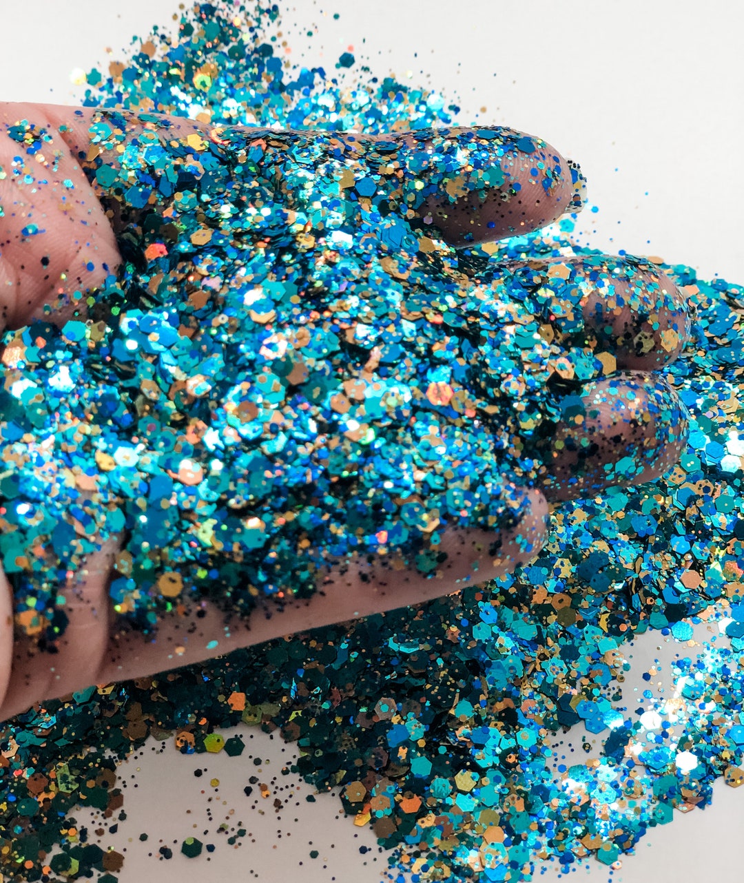 Treasure Chest Gold Blue Chunky Poly Glitter Mix for Glitter Epoxy ...