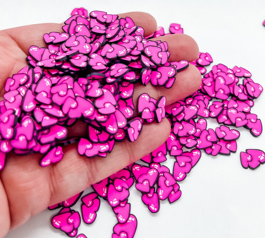 10MM Large Valentines Day Hot Pink Double Heart Love Slime Polymer Clay ...