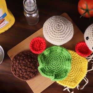 2 Patterns in 1! No-sew & Stackable Hamburger Amigurumi Crochet Pattern ...