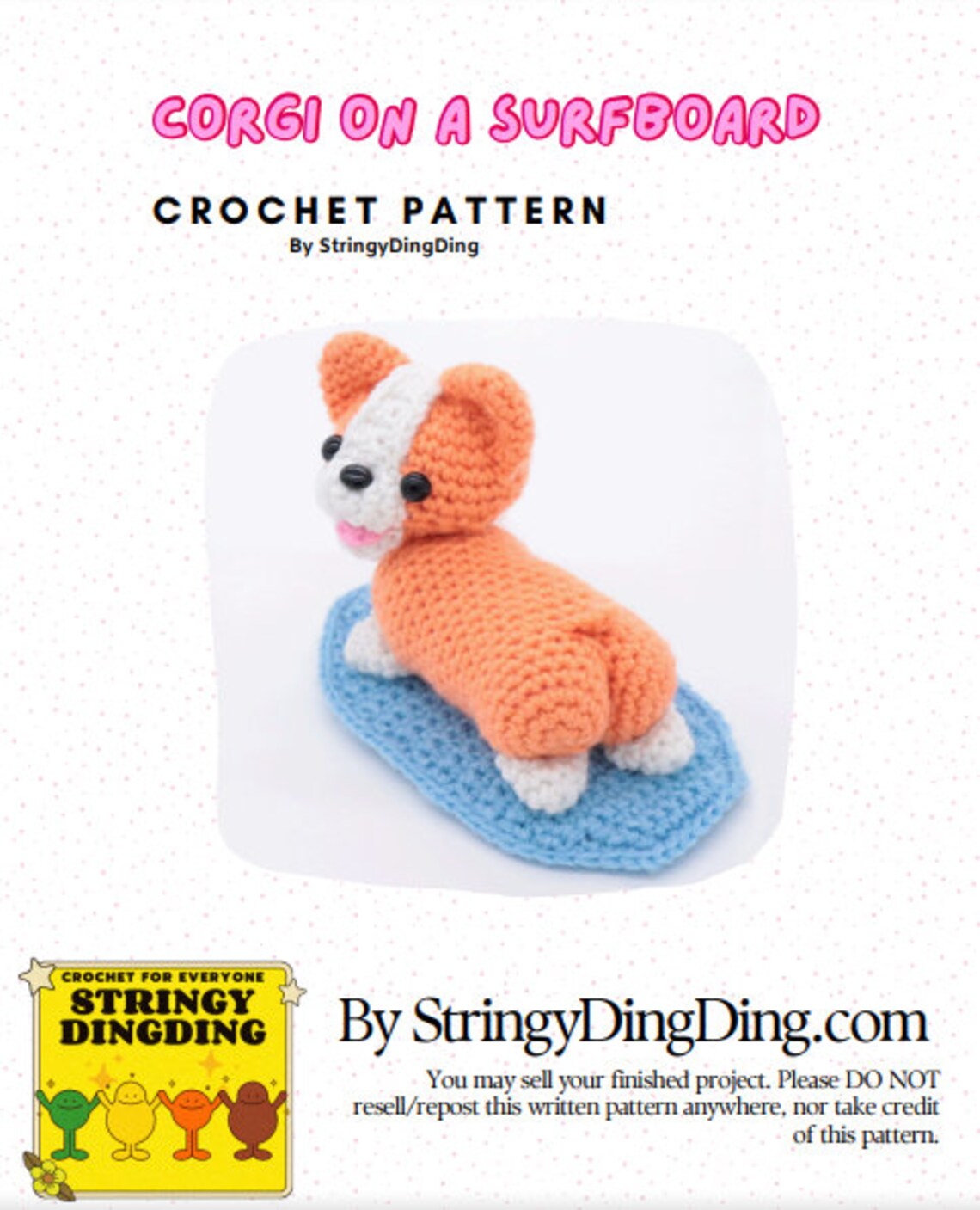 Corgi on a Surfboard Amigurumi Funny Beach Ocean Summer Crochet Pattern ...