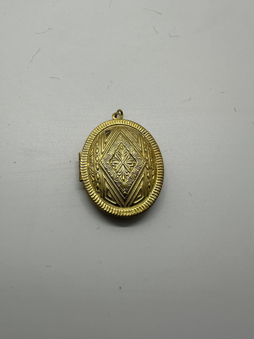 Vintage 1960's Brass Oval Locket With Diamond Design Embossed - Etsy