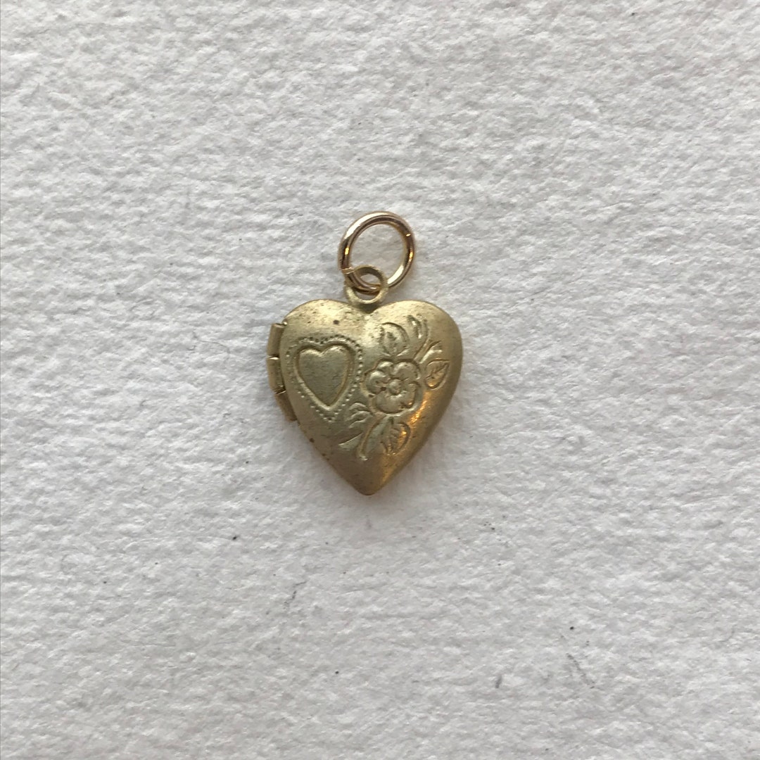 Vintage Brass Locket - Heart With Floral Design - 1.2cm X 1.2cm - Etsy