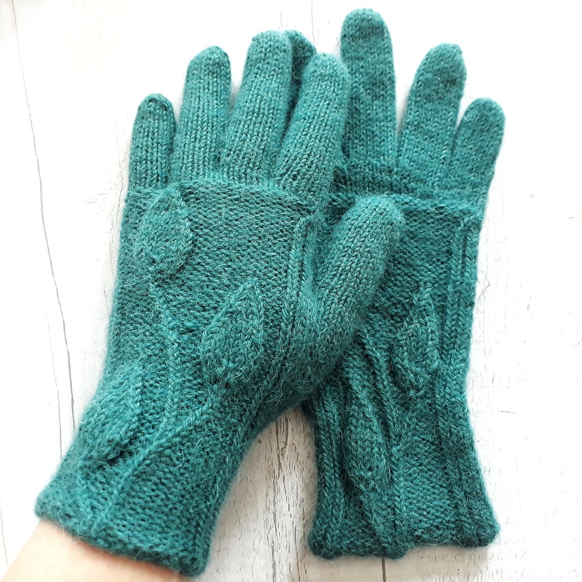 Green knitted gloves winter warm mittens women's soft | Etsy