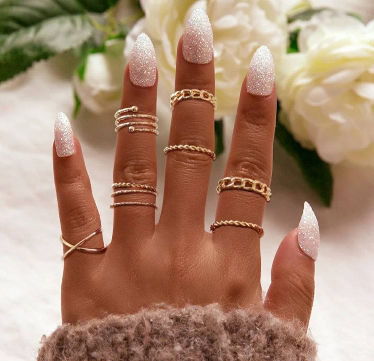 Stackable Crossed Gold-colored Knuckle Ring Set for Her. | Etsy