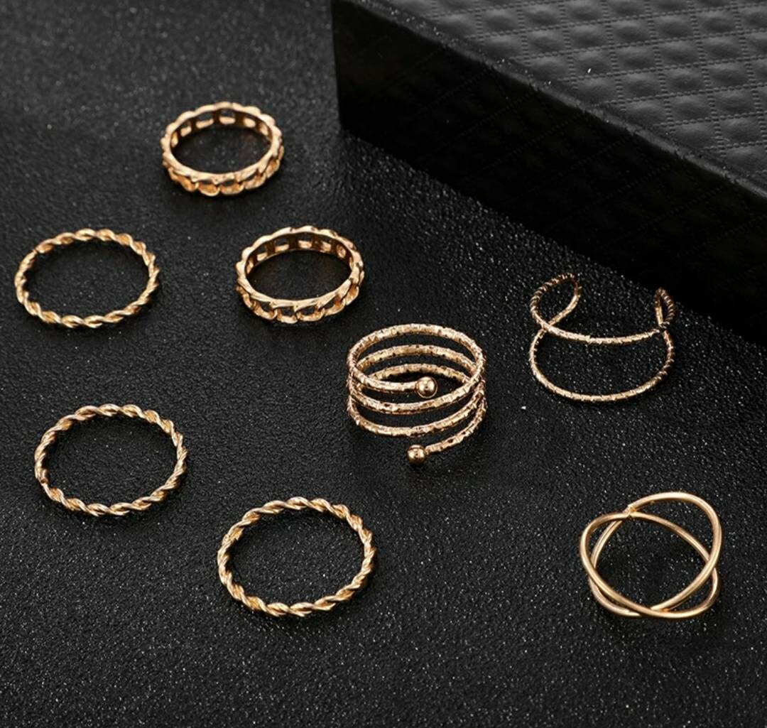 Stackable Crossed Gold-colored Knuckle Ring Set for Her. | Etsy