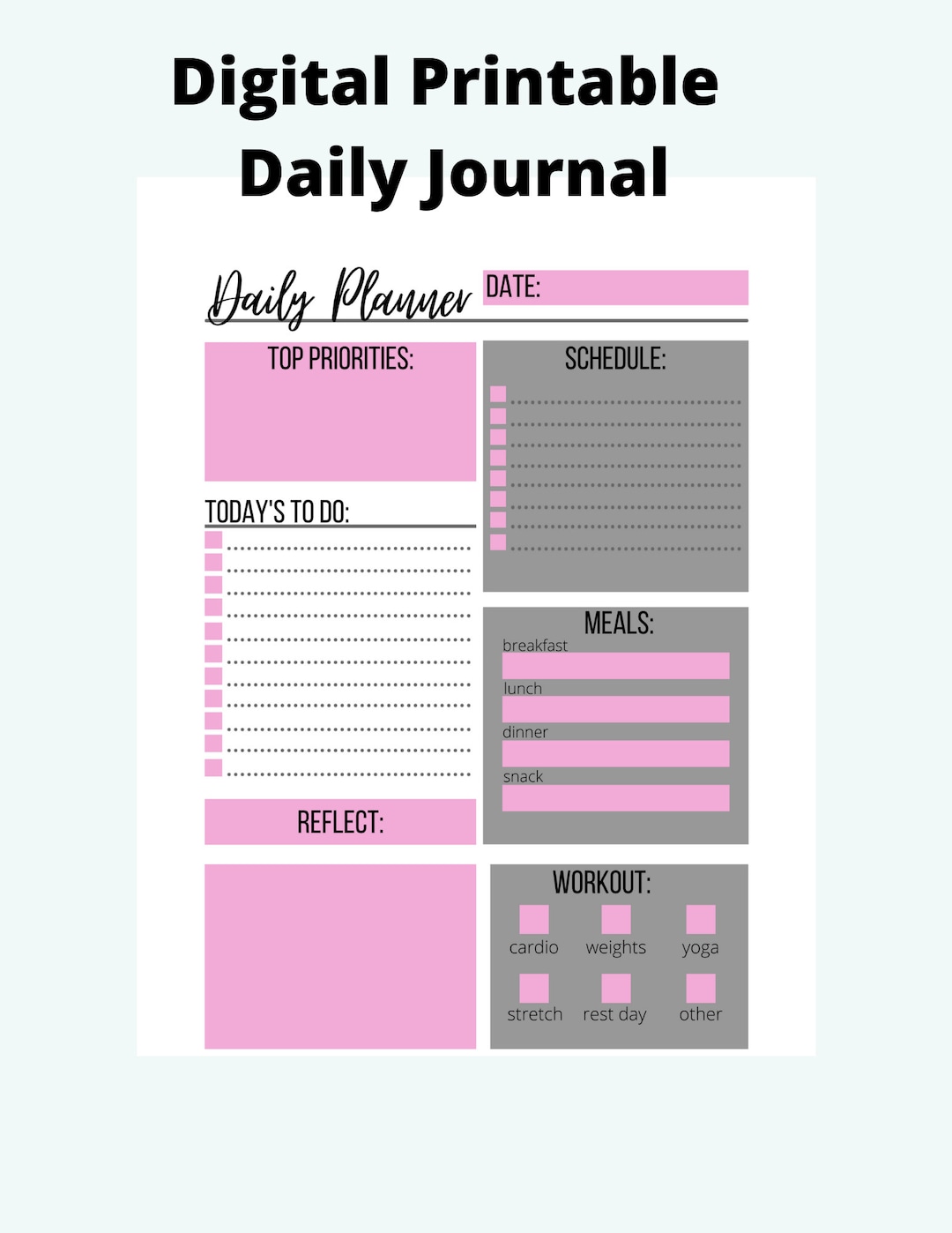 Digital Daily Planner, Digital Typeable Daily Planner, Gray and Pink ...