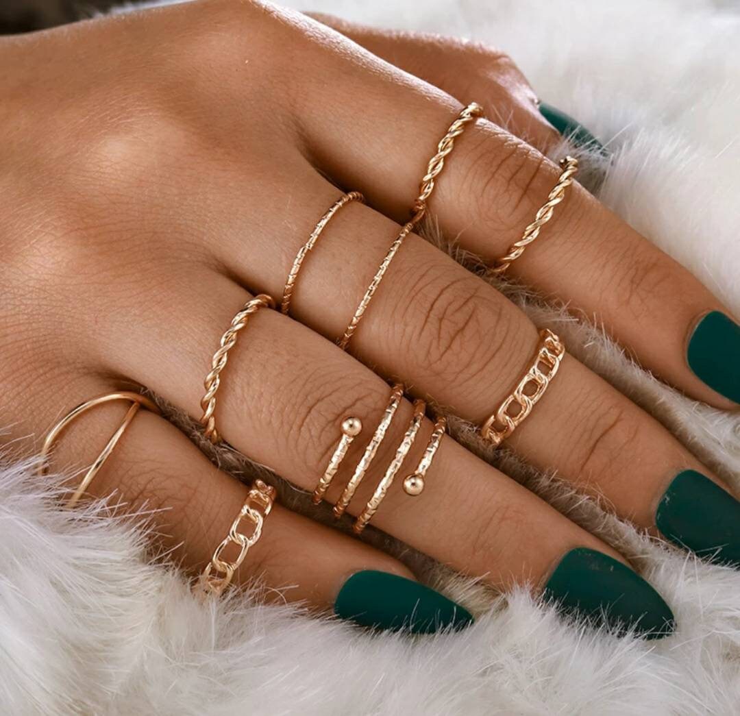 Stackable Crossed Gold-colored Knuckle Ring Set for Her. | Etsy