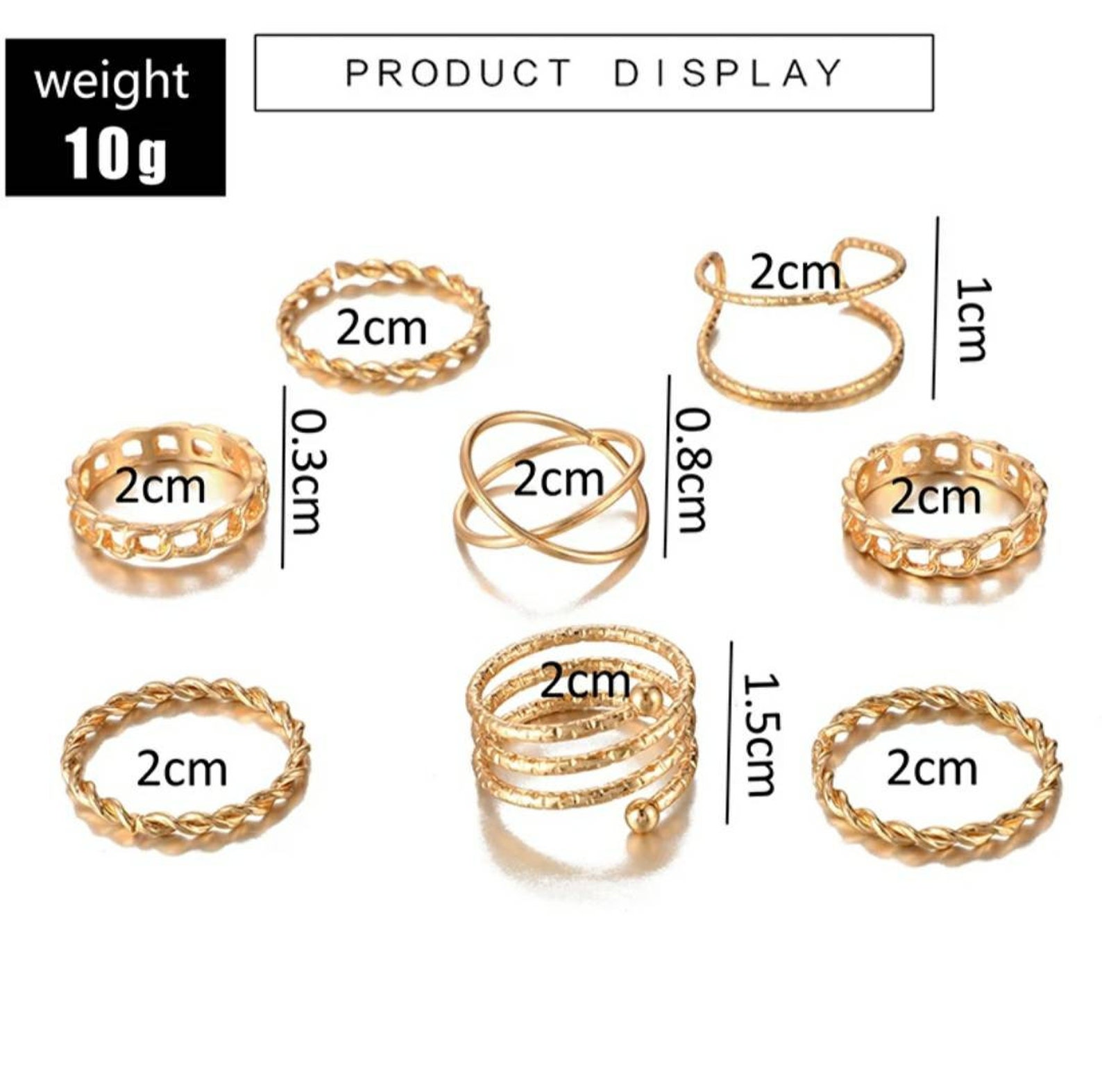 Stackable Crossed Gold-colored Knuckle Ring Set for Her. Geometric Midi ...