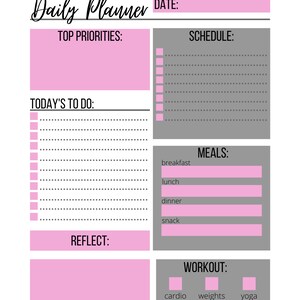 Digital Daily Planner, Digital Typeable Daily Planner, Gray and Pink ...