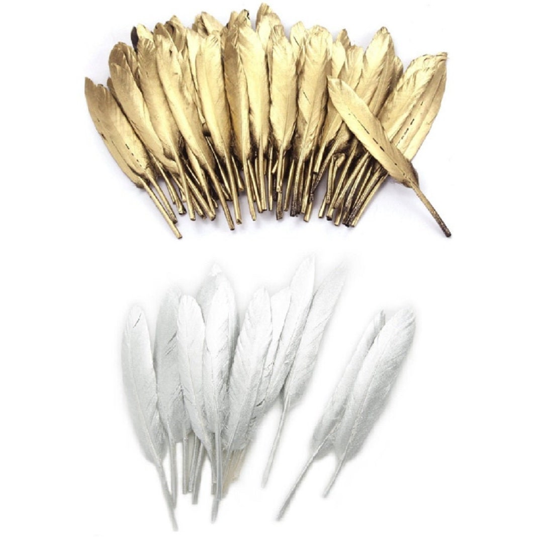 Gold & Silver Goose Feathers 10cm - 20cm Arts Crafts Hat Costume ...