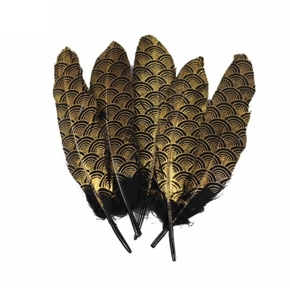 Black & Gold Goose Real Feathers 12cm-22cm Patterns Arts Craft - Etsy UK