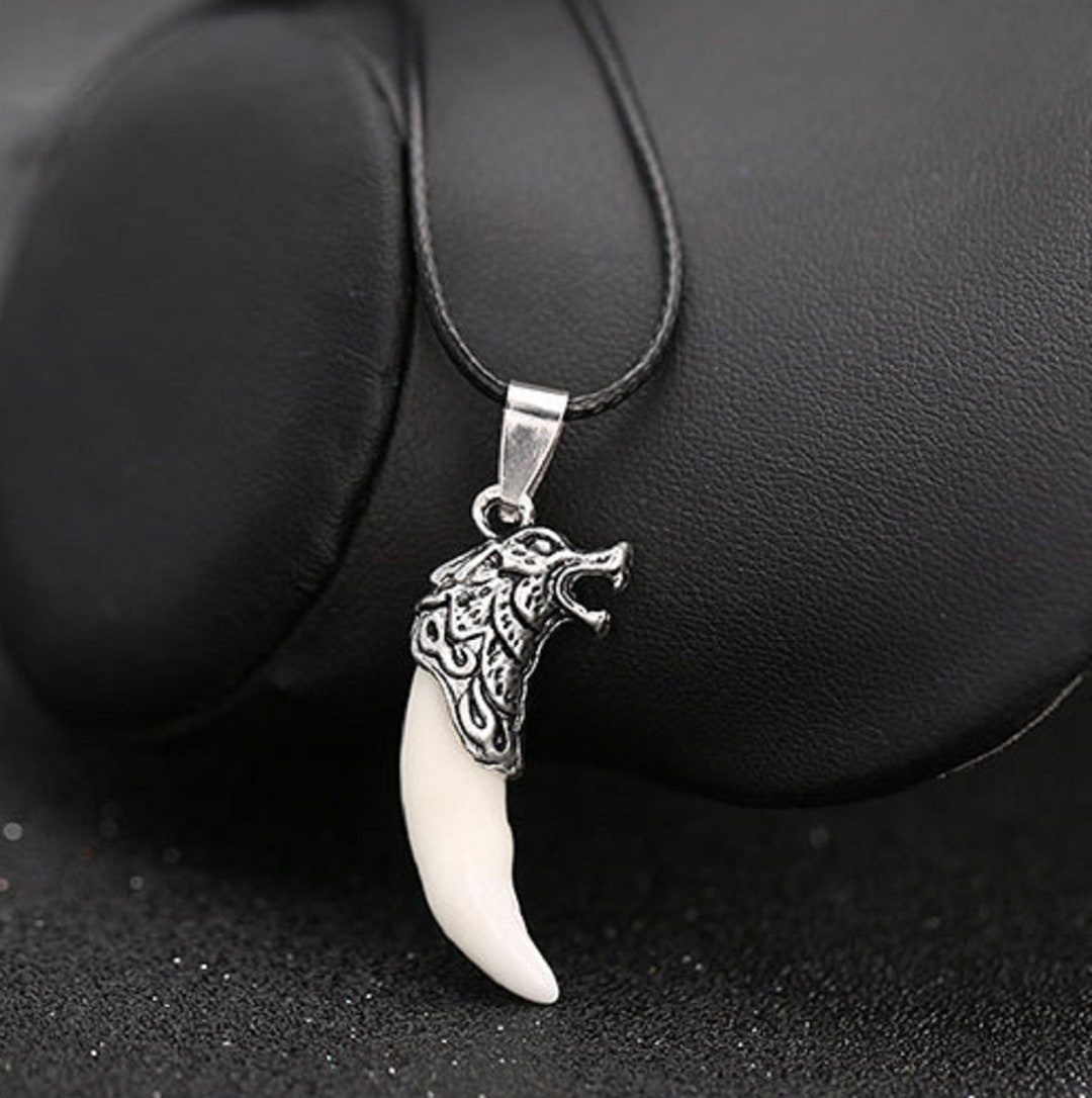 Wolf Tooth Resin Pendant Animal Necklace Wolf Head Mens Tibetan Silver ...