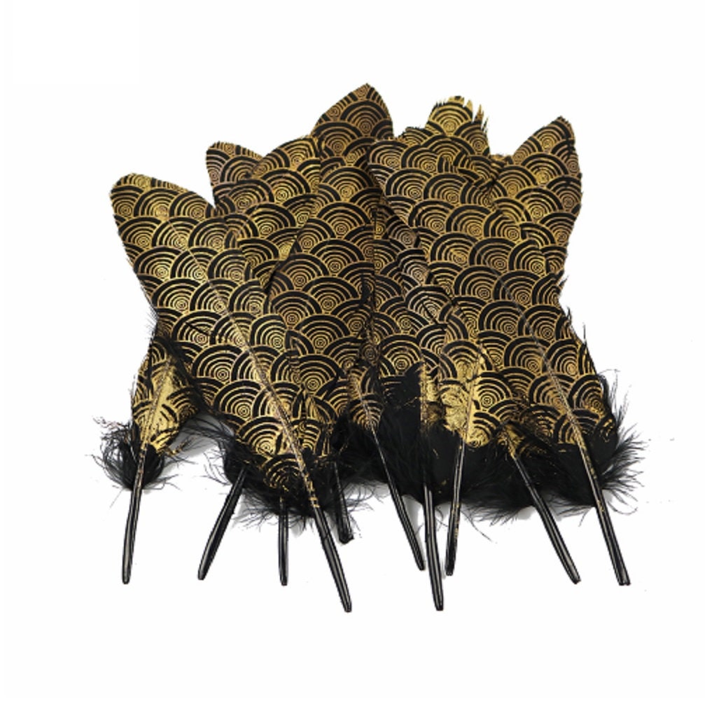 Black & Gold Goose Real Feathers 12cm-22cm Patterns Arts Craft | Etsy