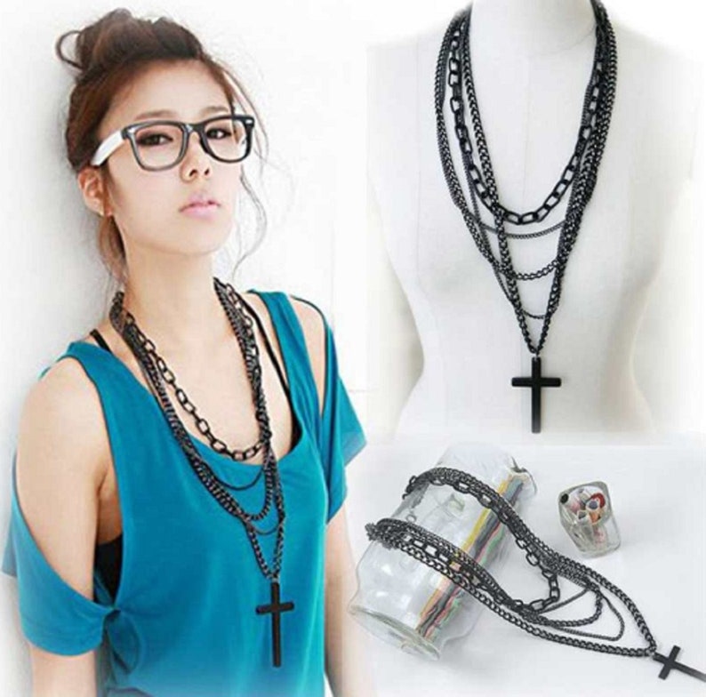 Women's Multi-layer Cross Necklace Metal Chain Retro Fashion Jewellery ...