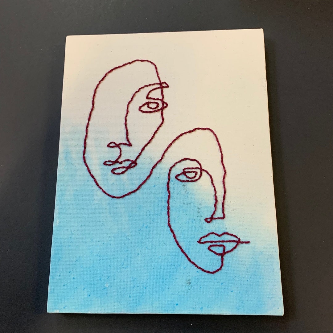 Line Art Faces Canvas Embroidery - Etsy
