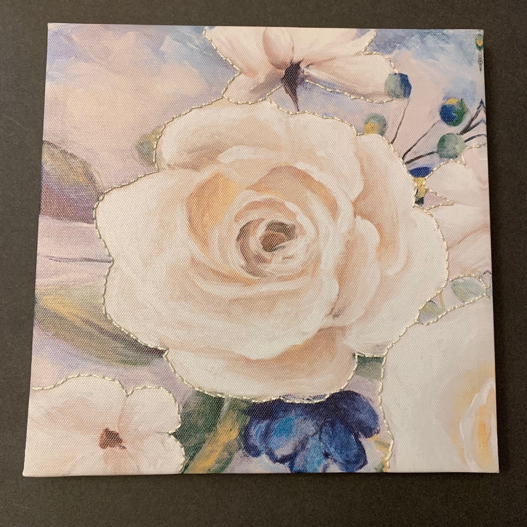 White Rose Canvas Embroidery - Etsy