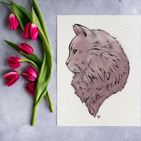 Fluffy Cat Art - Etsy