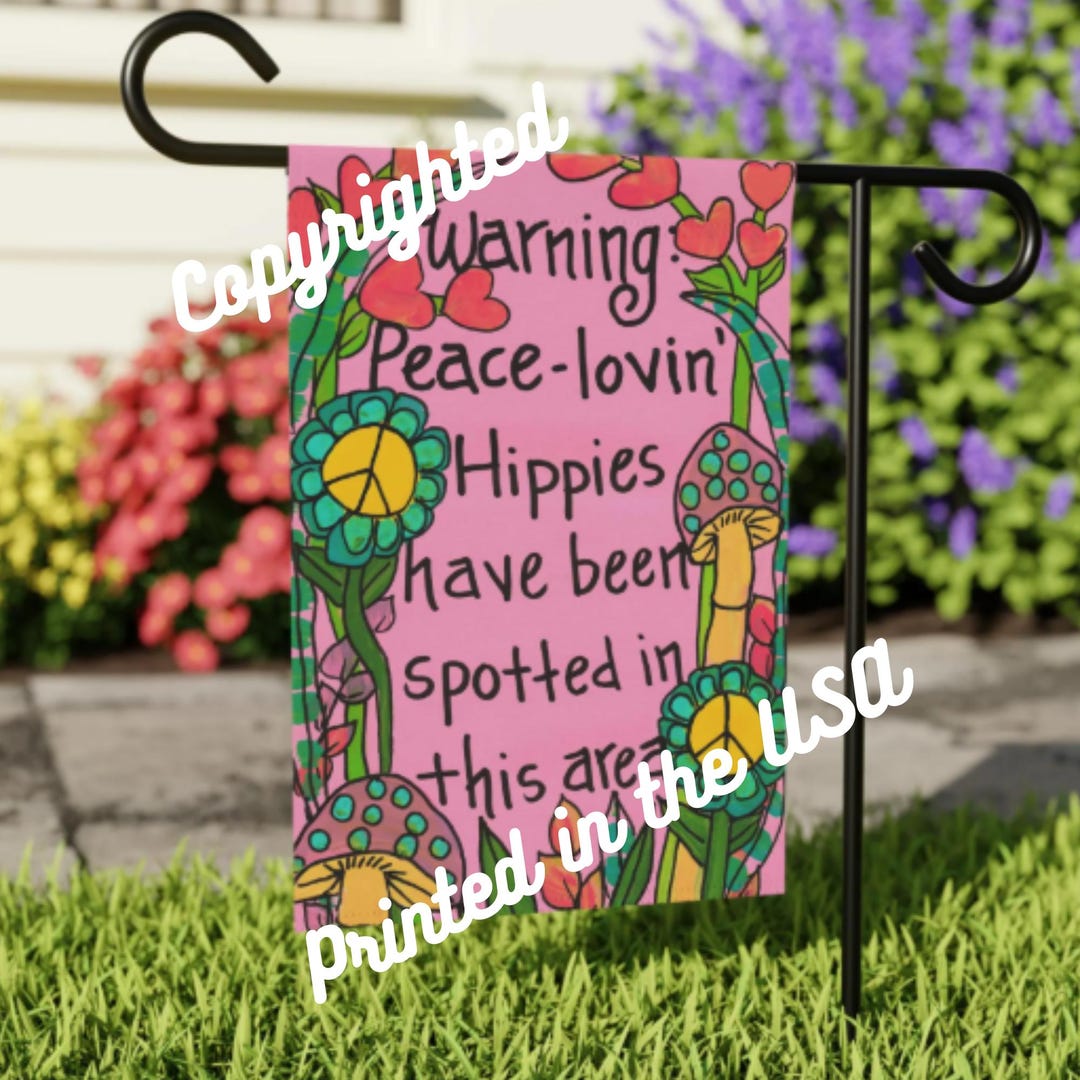 Peace-loving Hippies Welcome Garden Flag: Peace Sign (double-sided Yard ...