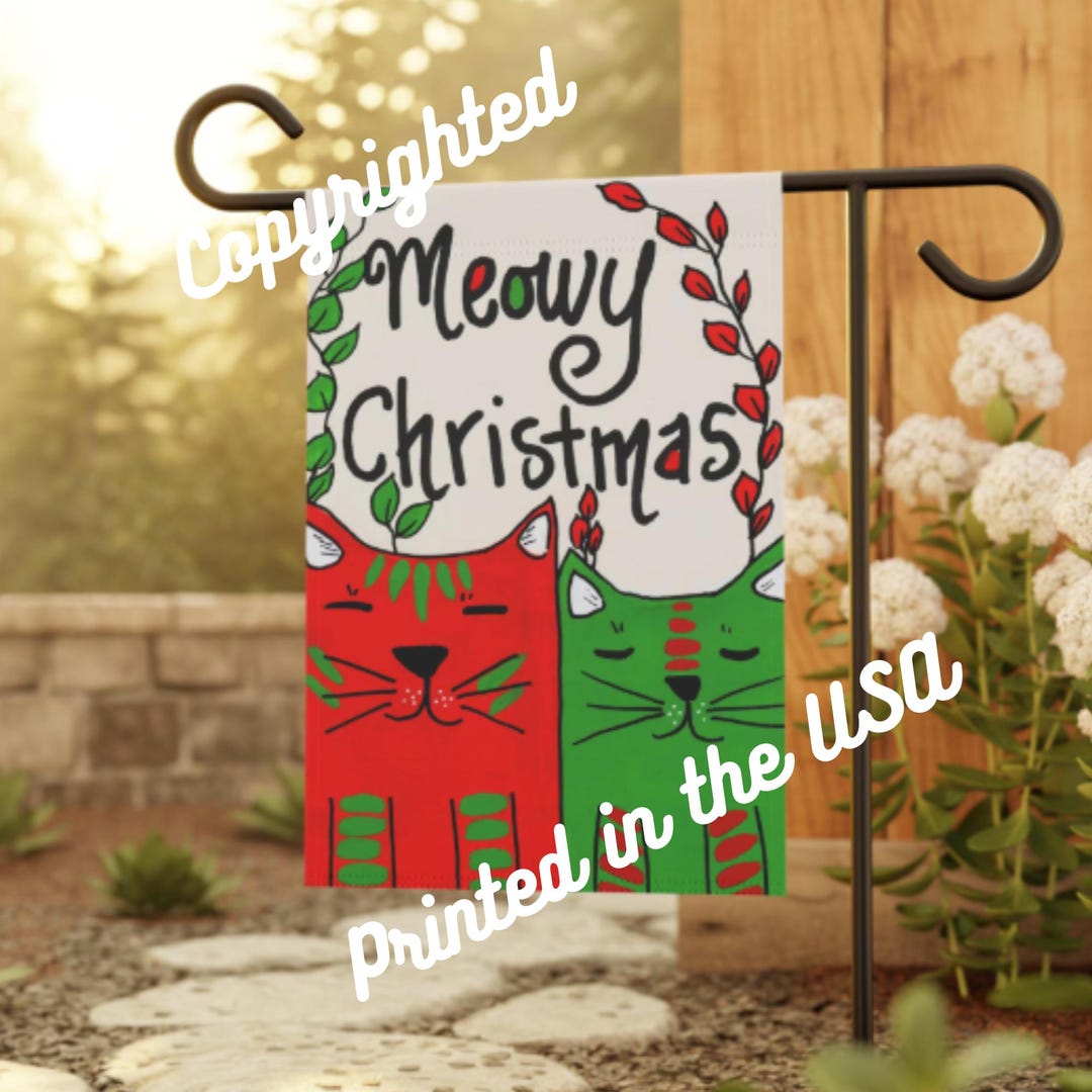 Meowy Christmas - 18 X 12" Garden & House Banner - Cute Cat Theme ...