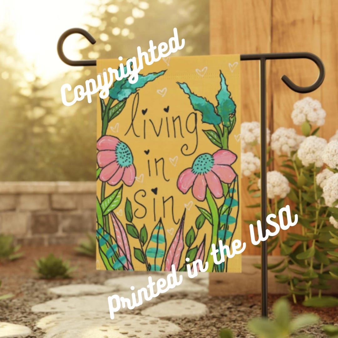 Living in Sin - 18 X 12" Garden & House Banner - Funny Garden Flag ...