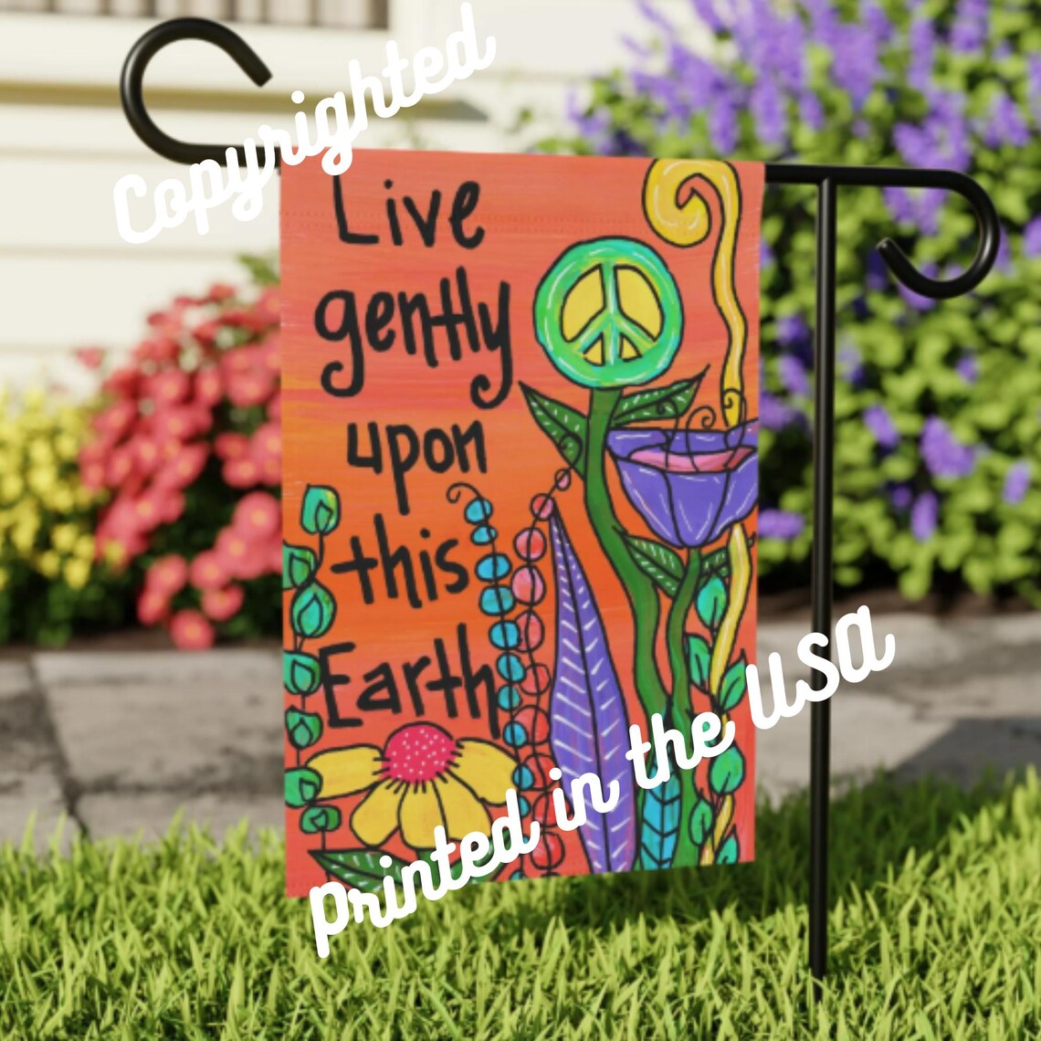 Peace Sign Garden Flag: "live Gently Upon This Earth" (18x12" Double ...