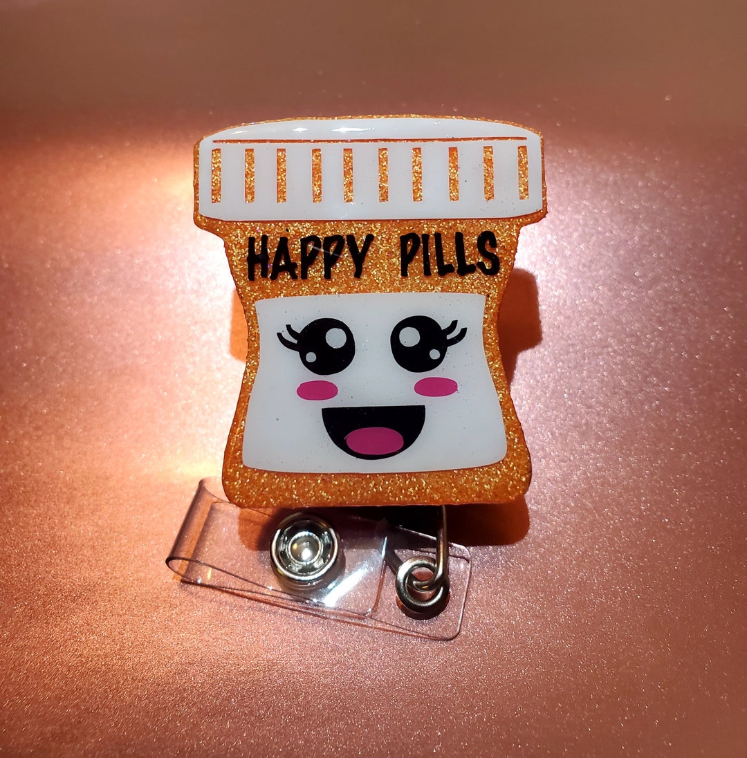 Happy Pill Badge Reel, Pharmacist Badge Reel, Prescription Bottle Badge ...