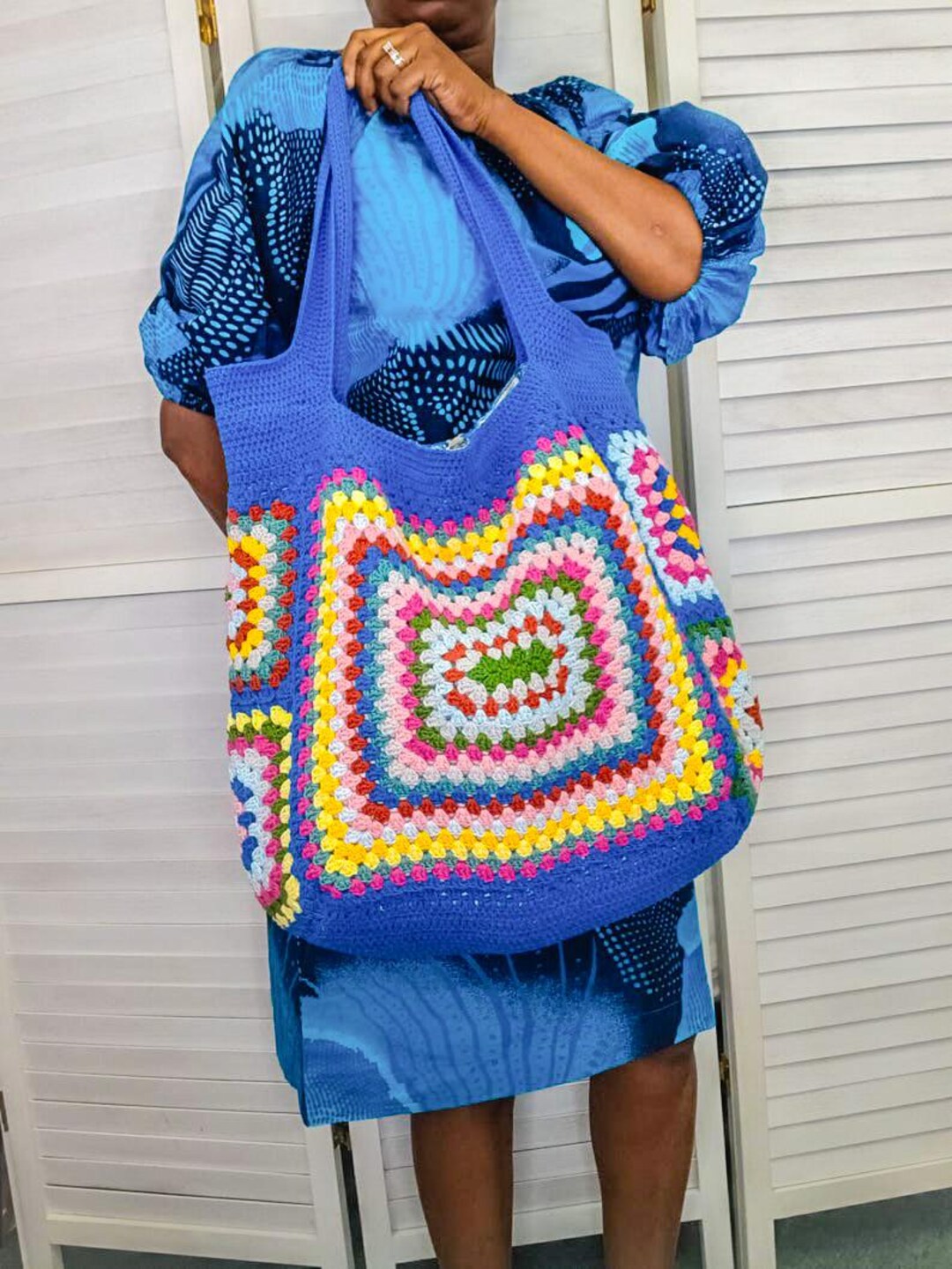 Large Granny Squares Bag, Weekend Travel Tote, Crochet Farmers Market ...