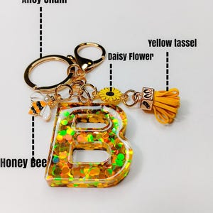 Honey Bee Keychain With Initial B Letter, Women Purse Keychain ...