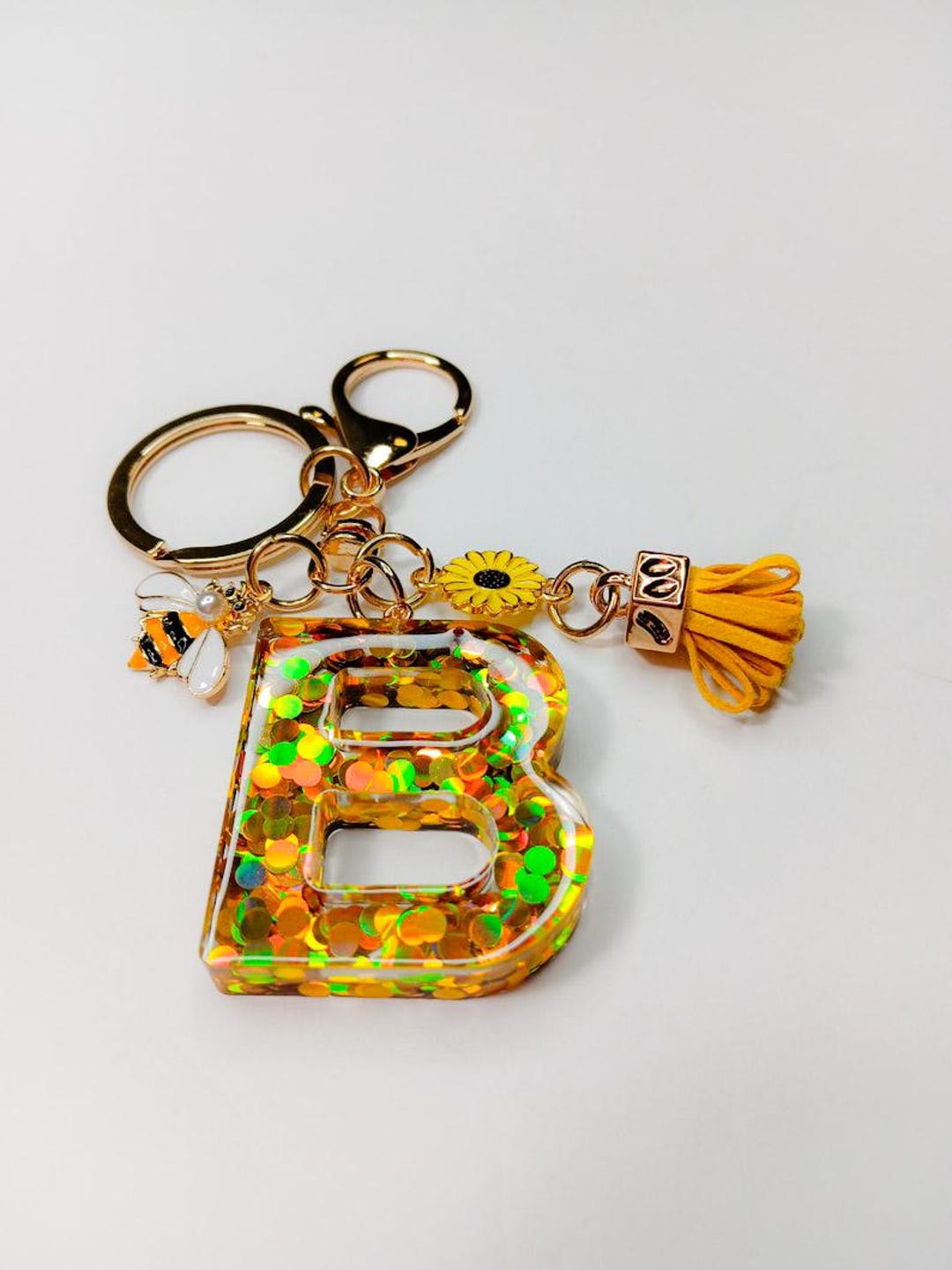 Honey Bee Keychain With Initial B Letter, Women Purse Keychain ...