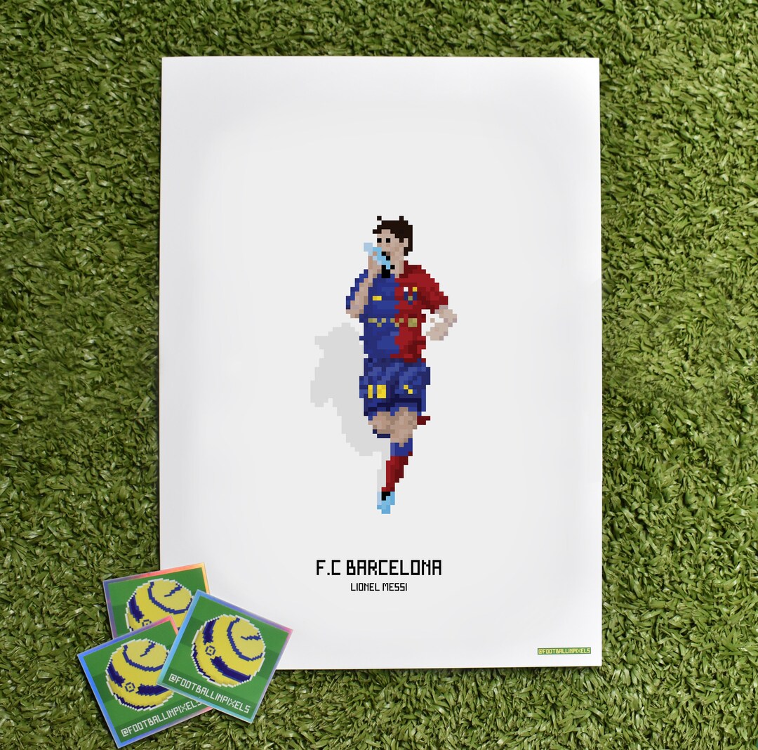 LIONEL MESSI Retro Football Pixel Art Print, Aficionados del Barcelona ...