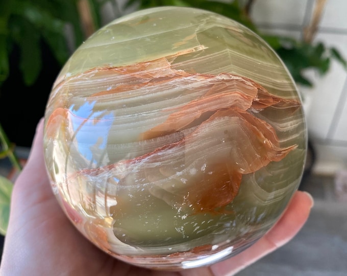 3lb Green Onyx Sphere Crystal Large | Natural Banded Stone Carved ...