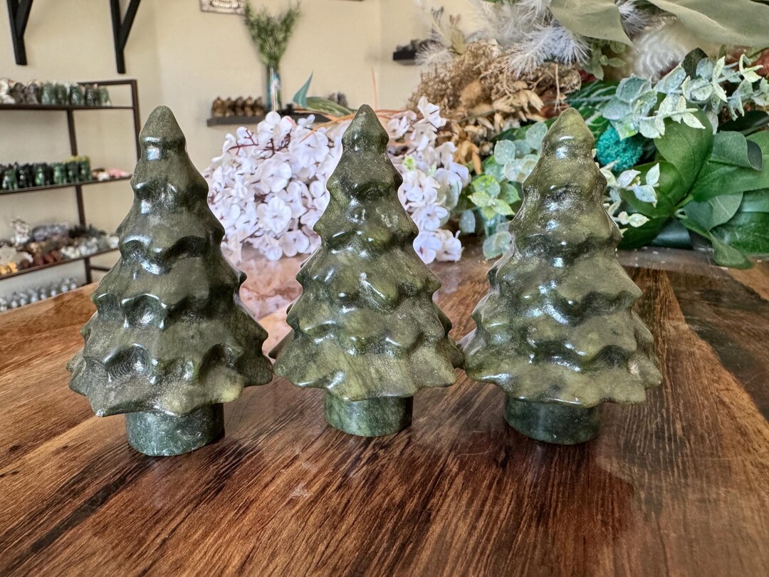 Green Jade Tree Crystal | Natural Stone Carved and Polished Evergreen ...