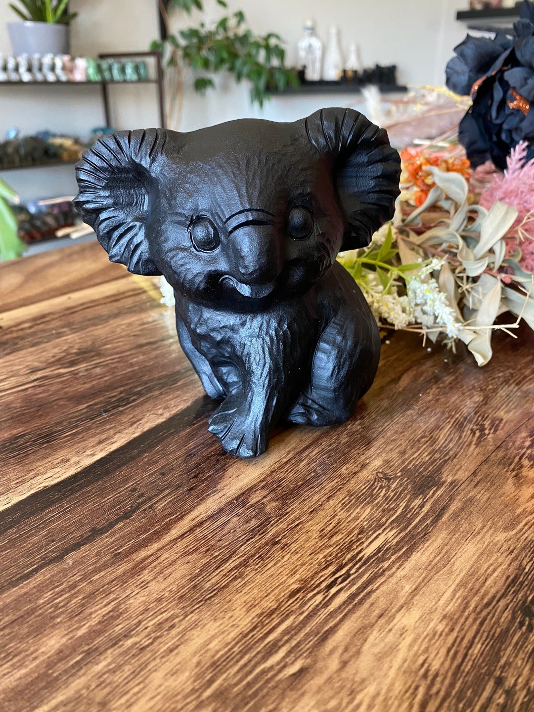 2.5lb Black Obsidian Koala Crystal | Natural Carved Stone Cute Koala ...