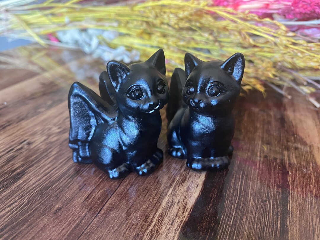 Black Obsidian Angel Cat | Crystal Kitten | Metaphysical Home Decor ...