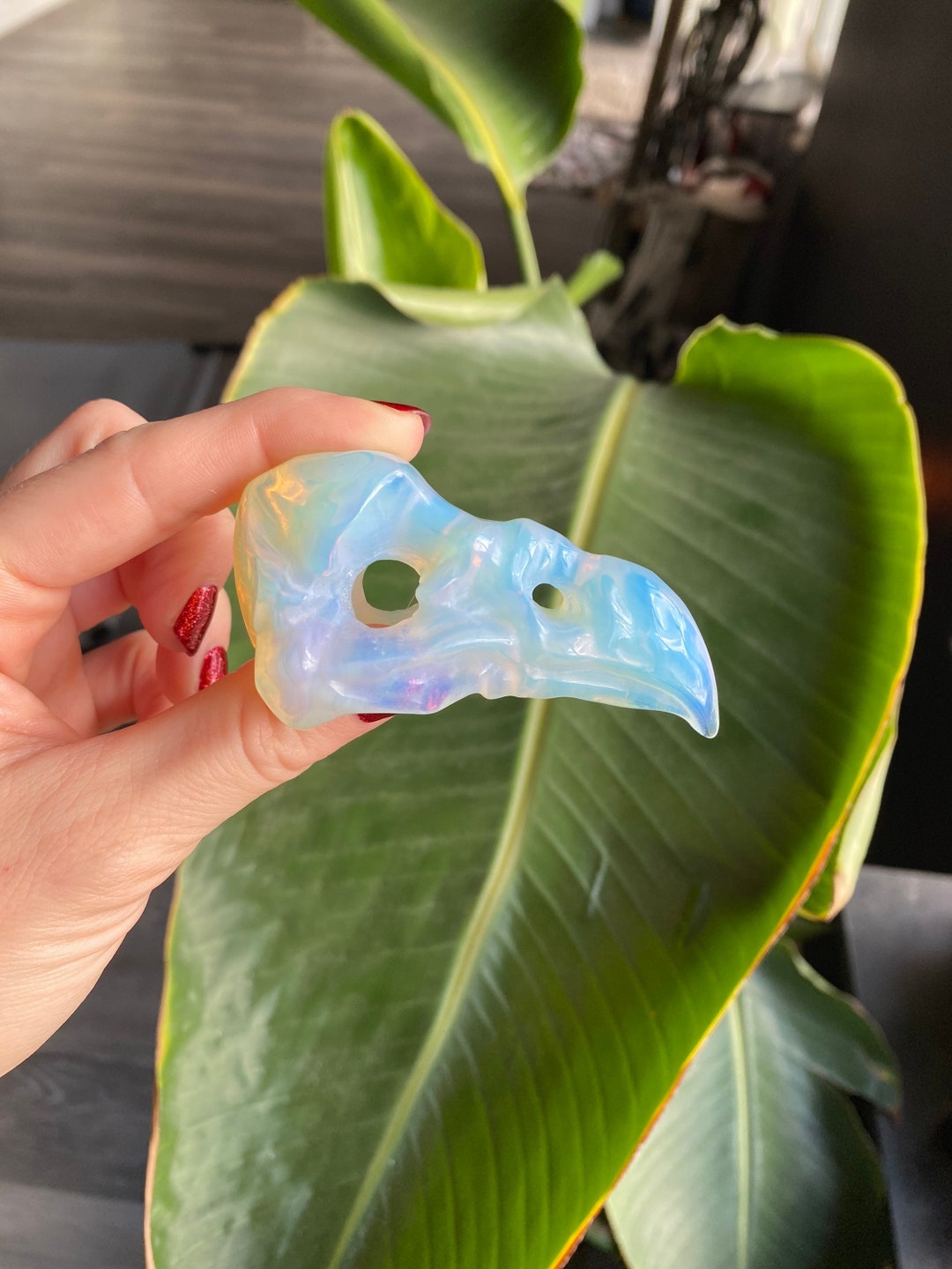 Opalite Raven Skull | Crystal Crow Skull Carving - Man Made ...