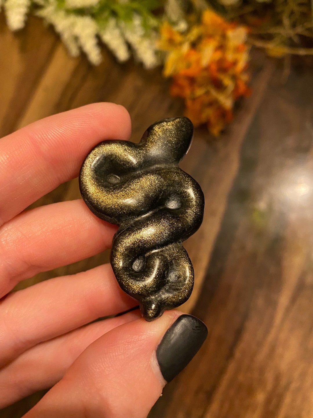Black Obsidian Gold Sheen Snake Crystal | Natural Stone Carved ...