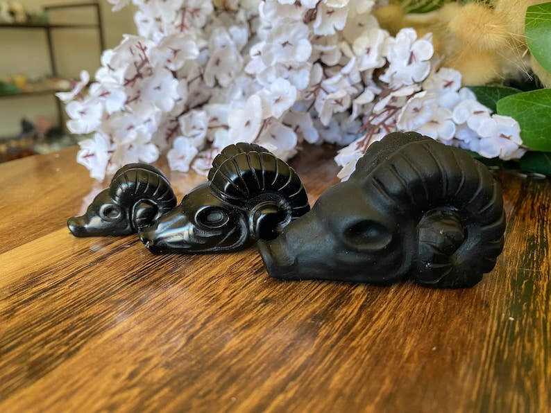 Black Obsidian Ram Head Crystal Small | Natural Black Obsidian Carved ...