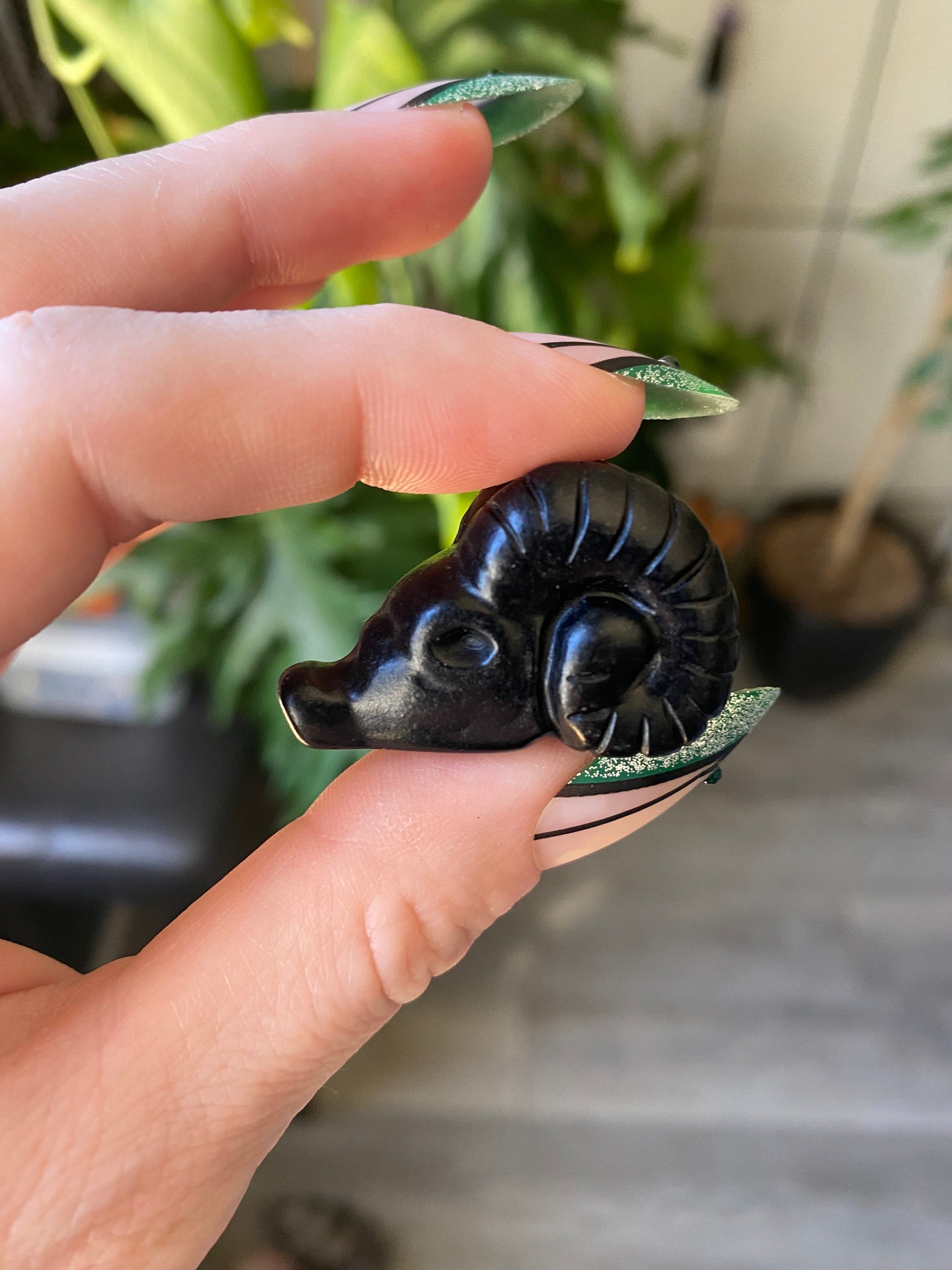 Black Obsidian Ram Head Crystal Small | Natural Black Obsidian Carved ...