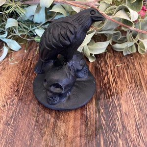 Black Obsidian Raven on Skulls Crystal | Black Obsidian Crow | Crystal ...