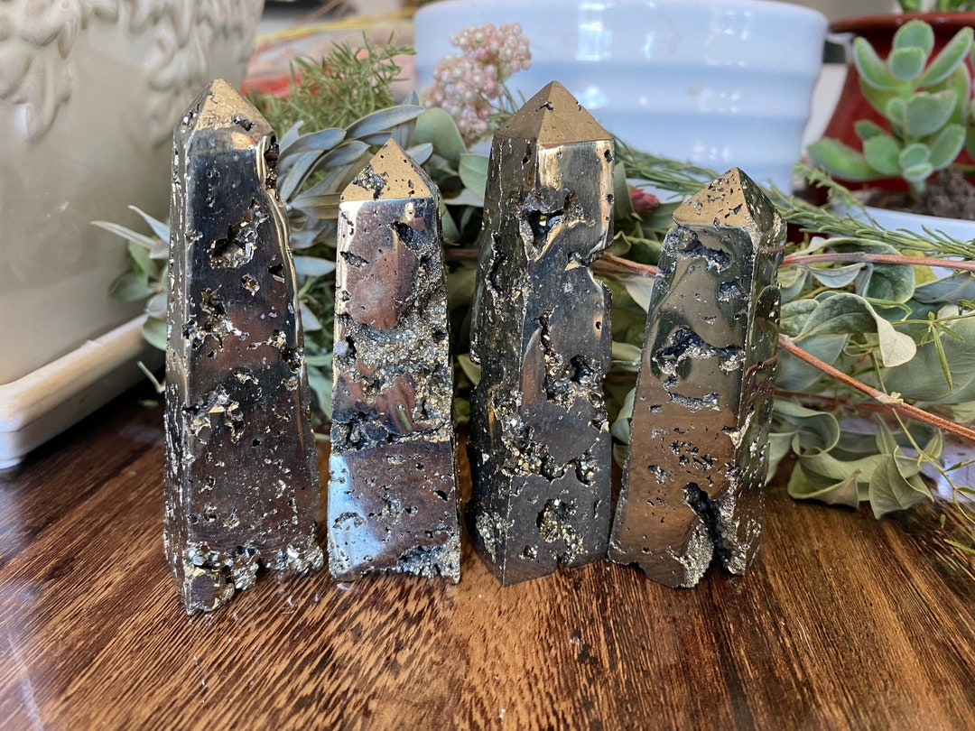 Pyrite Obelisk Crystal Tower | Natural Stone Carved and Polished ...