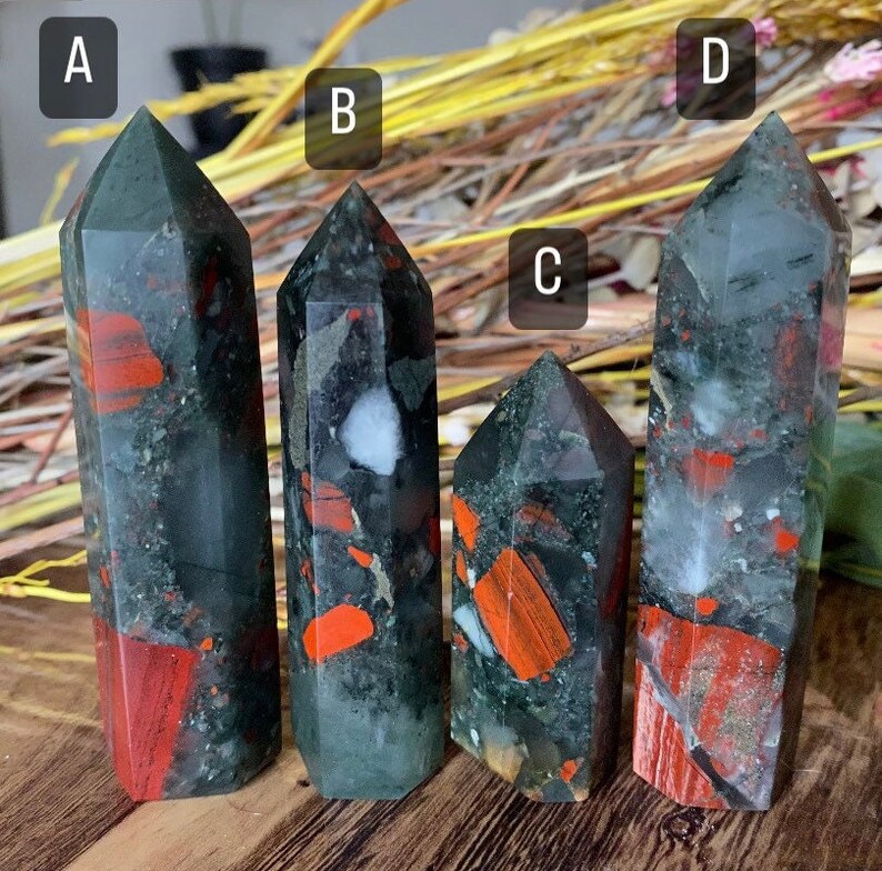 Bloodstone Tower Natural Stone Carved Point Crystal - Etsy