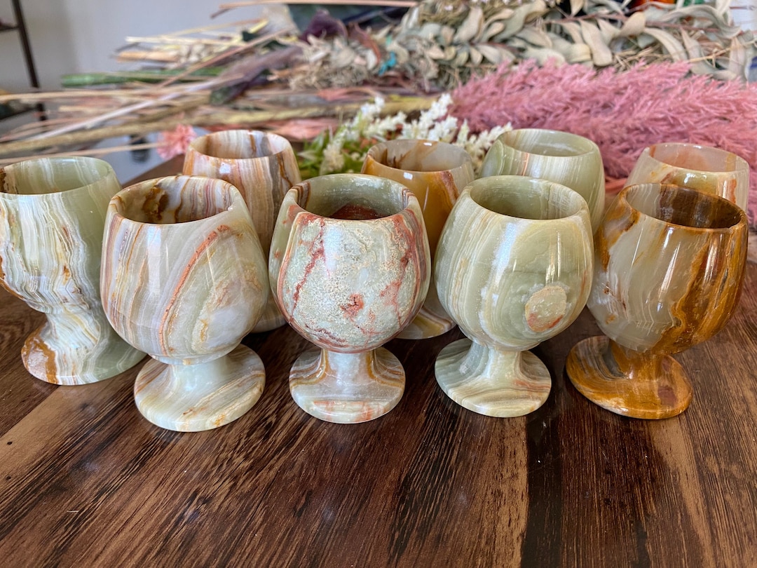 Green Onyx Crystal Chalice Small | Natural Banded Stone Carved ...