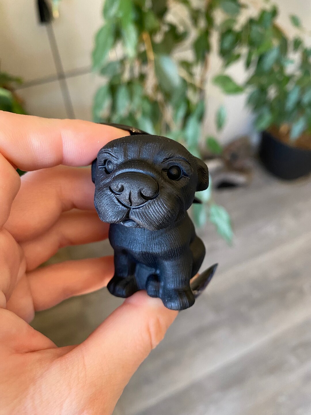 Black Obsidian Dog Crystal | Natural Stone Carved Terrier Staffie ...