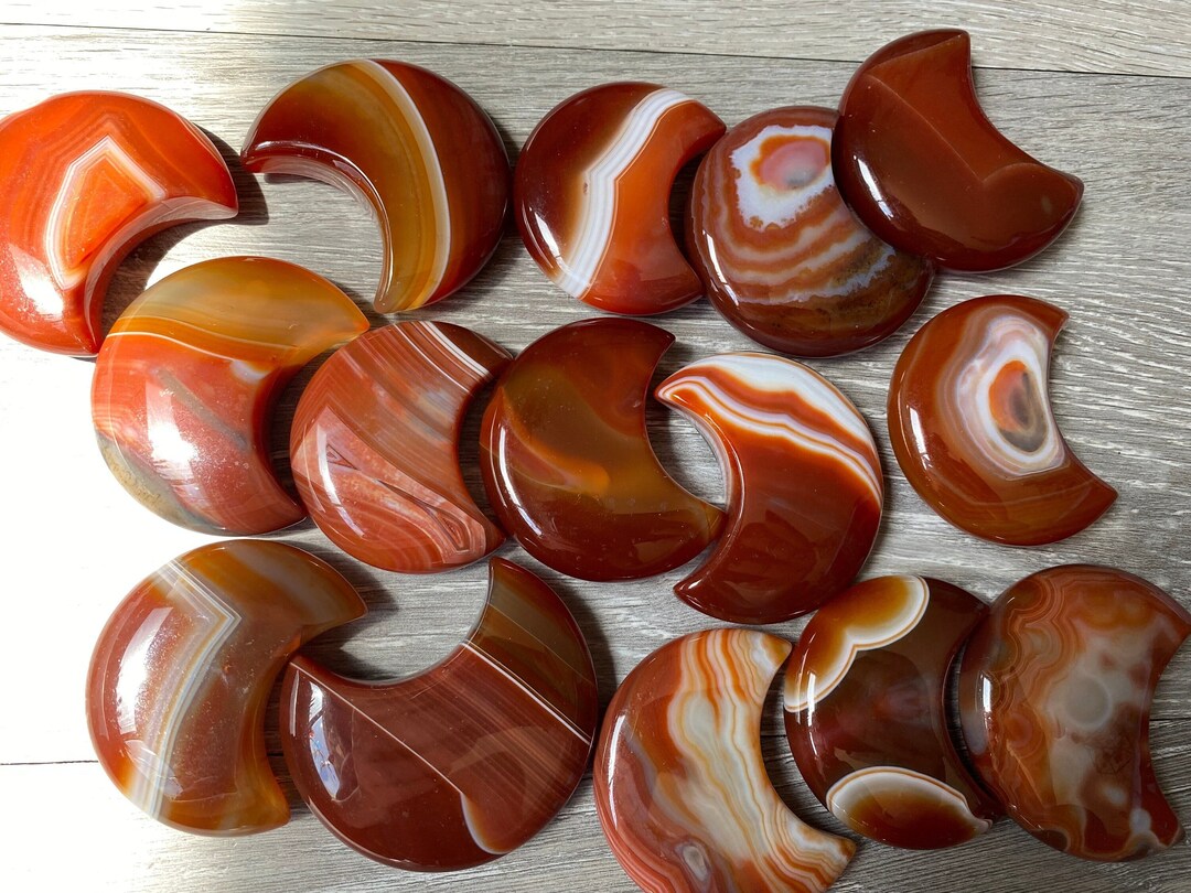 2" Carnelian Moon Heart or Star Crystal | Natural Stone Carved and ...